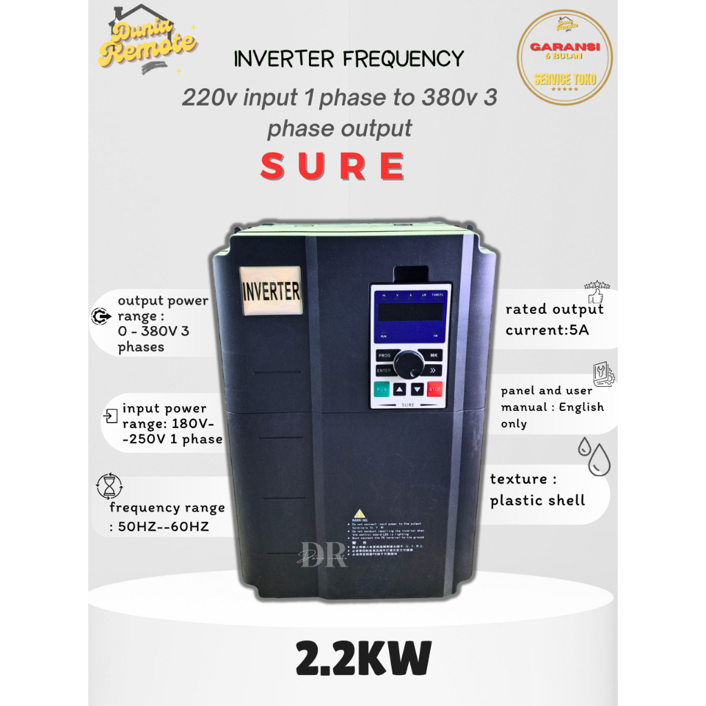 Jual SURE Inverter 2.2KW 220V 1Phase Input To 380V 3Phase Output Frekuensi Drive Inverter ...