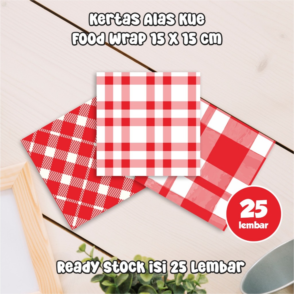 Jual Kertas Alas Roti Motif Gingham 15x15 cm | Foodgrade Alas Roti ...