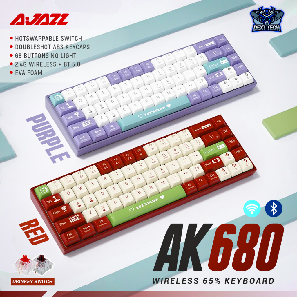Jual Ajazz AK680 Three Tone 65% Mechanical Keyboard Wireless Dual Mode ...