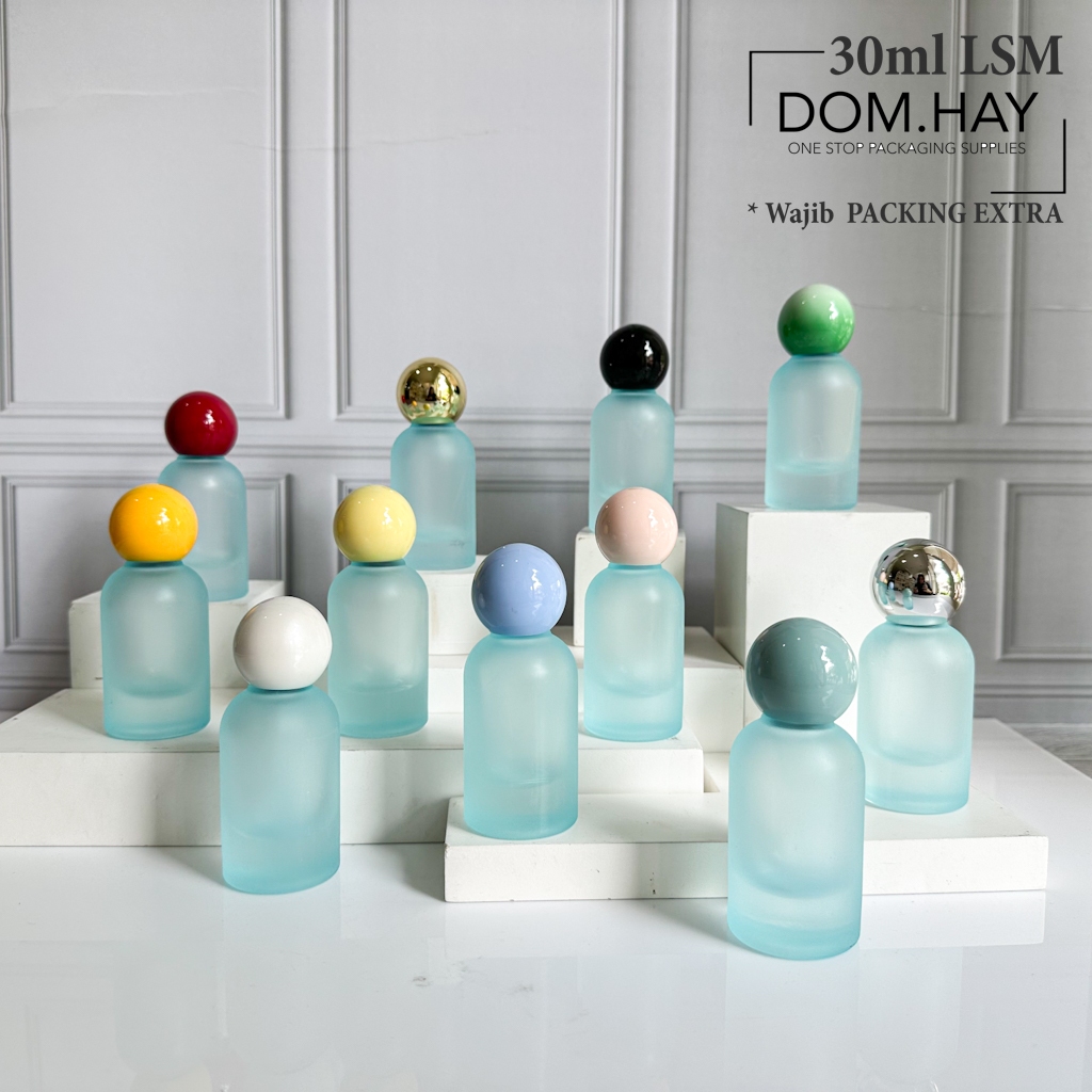 Jual 30ml LSM Biru Frosted Bola Botol Parfum Semi Press Kaca Parfume ...