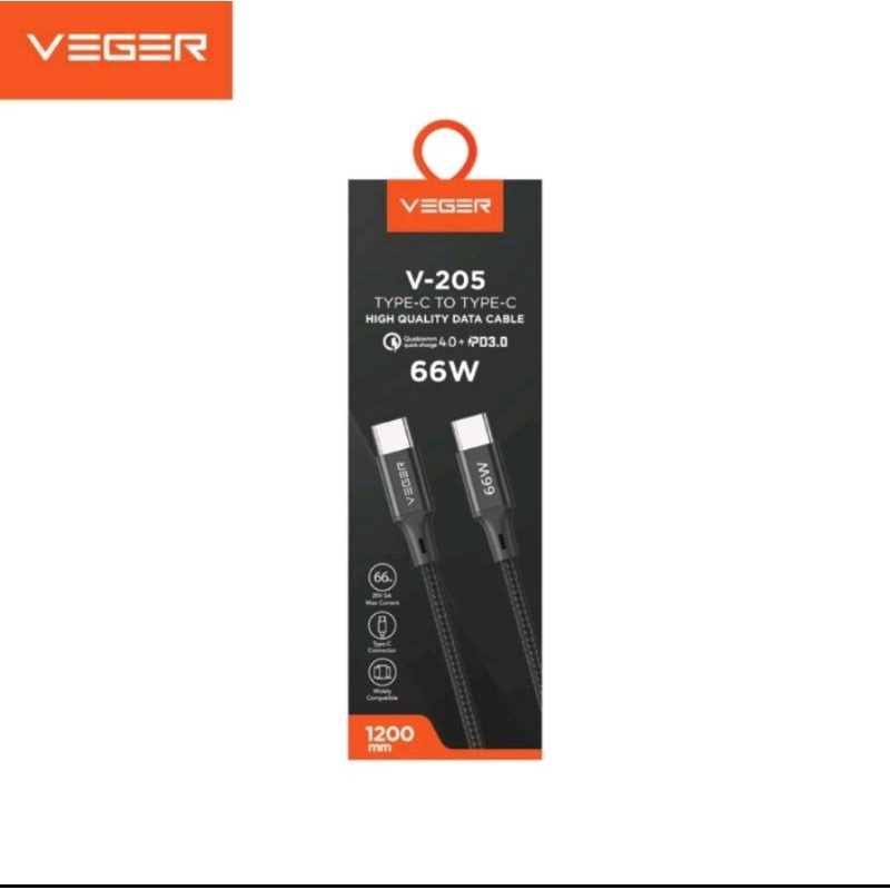 Jual Kabel VEGER V205 USB-C to USB-C 67W / Kabel data VEGER V205 66W ...