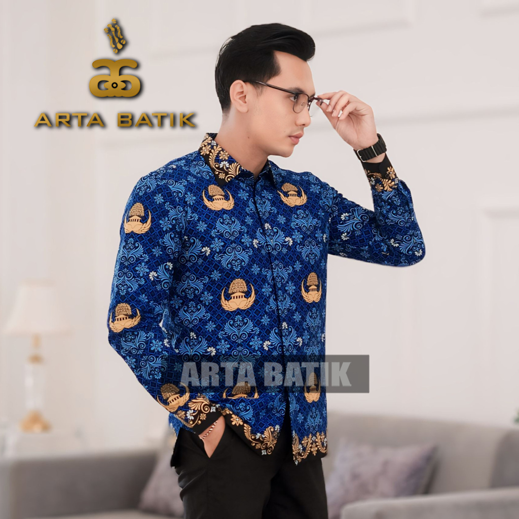 Jual Korpri Kerah Hitam Resmi Baju Batik Premium Modern Pria Lengan Panjang Bahan Katun Lapis ...