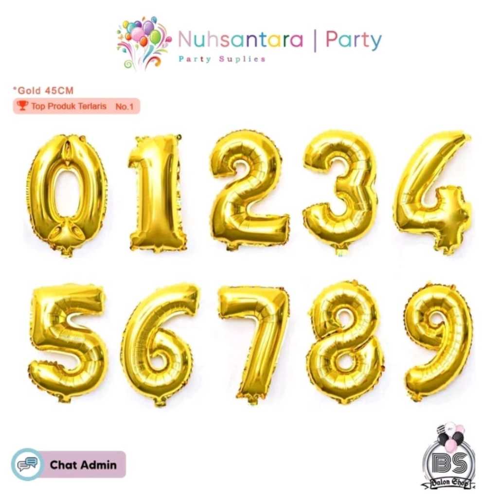 Jual BALON FOIL ANGKA GOLD 0-9 | BALON DEKORASI ULANG TAHUN | BALON ...