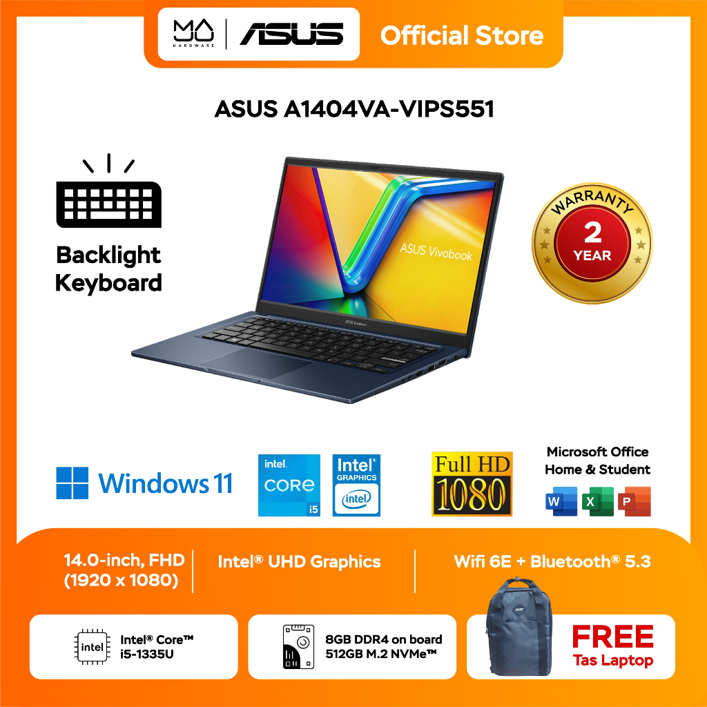 Jual Laptop ASUS Vivobook 14 A1404VA - VIPS551/VIPS552 - Garansi Resmi ...