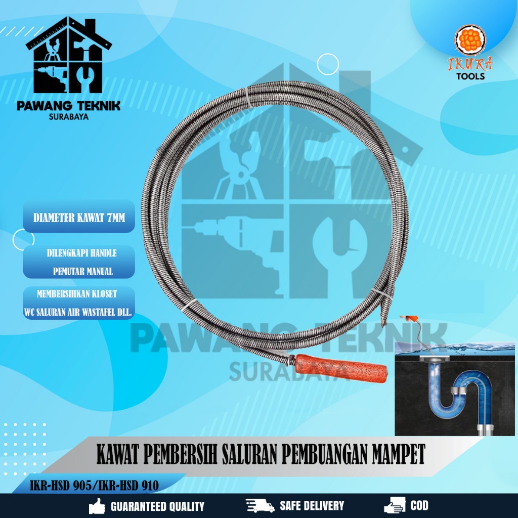 Jual Ikura Tools Kawat Pembersih Saluran Mampet 5 Meter Atau 10 Meter - Drain Auger Sling ...