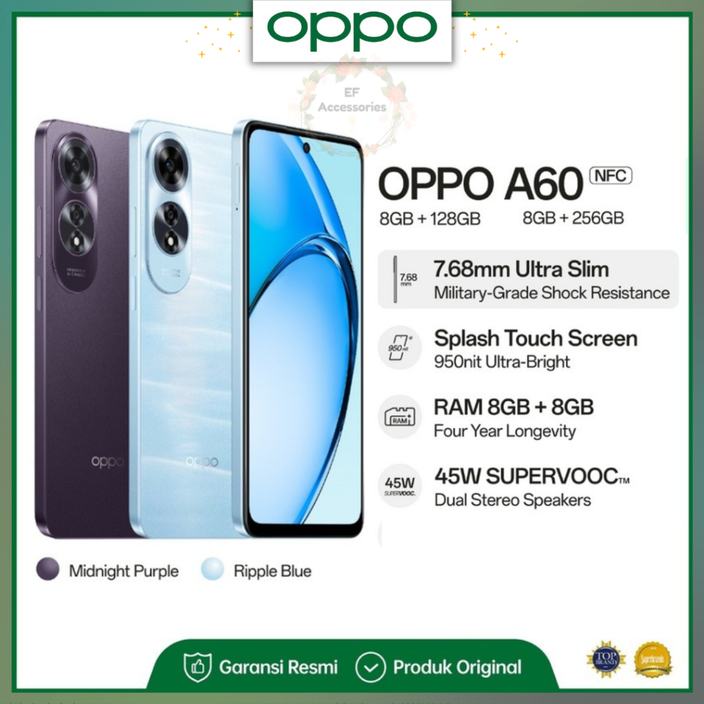 Jual OPPO A60 8/128 GB, 8/256 GB NFC MILITARY-GRADE SHOCK RESISTANCE SNAPDRAGON 680 DUAL STEREO ...