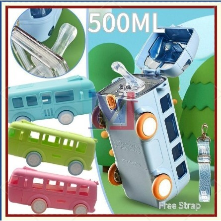 Jual Botol Minum Anak Bentuk MOBIL BUS Ada Roda Free Strap 500ML ...