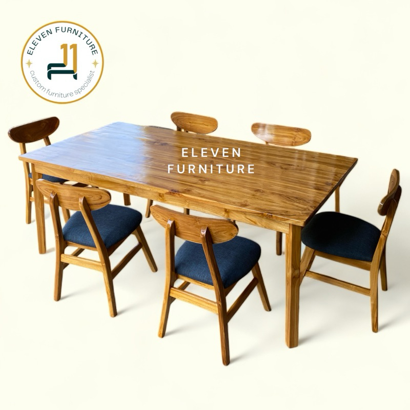 Jual SET MEJA MAKAN 6 KURSI ROPAN CAFE RESTO kayu jati ropan minimalis retro japandi korean ...