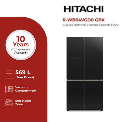 Jual HITACHI Kulkas Bottom Frezzer French Door 569 Liter R-WB64VGD0 GBK ...