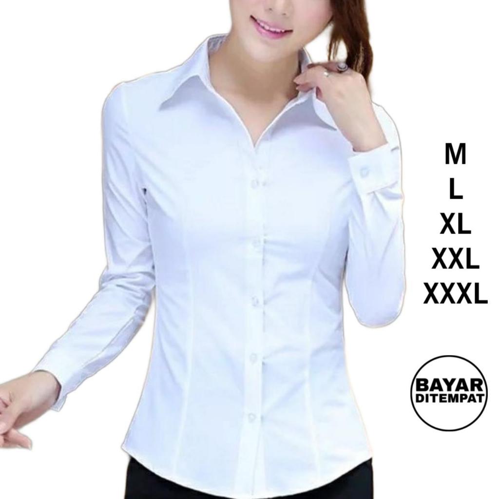 Jual kemeja kerja wanita putih polos lengan panjang / Kemeja putih ...