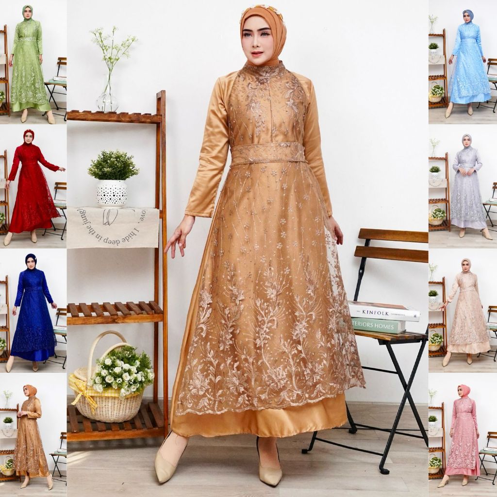 Jual 2IN1 THALITA DRESS INNER + OUTER BRUKAT TILLE PREMIUM / FREE BELT / SET GAMIS MAXI DRESS ...
