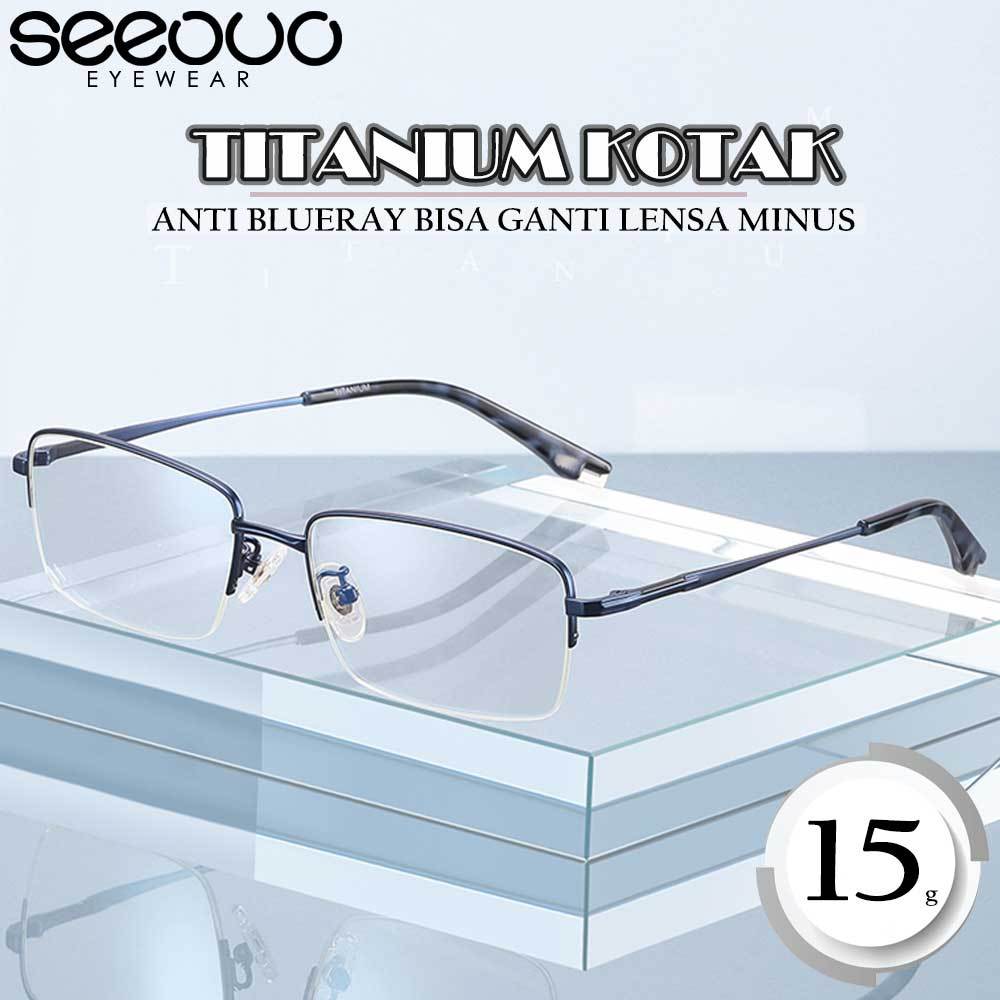 Jual Seeouo Kacamata Antiradiasi Blueray Half Rim Model Kotak Stylish Light Frame Titanium ...