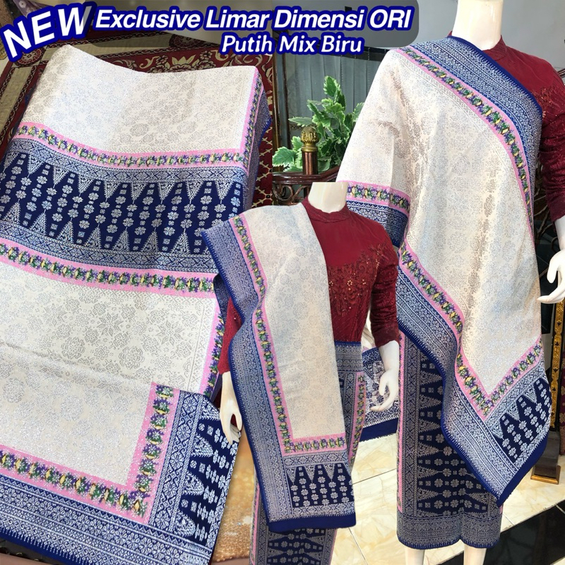 Jual NEW Exclusive Songket Rakam Dimensi Putih Biru /songket tenun asli palembang /ilham songket ...