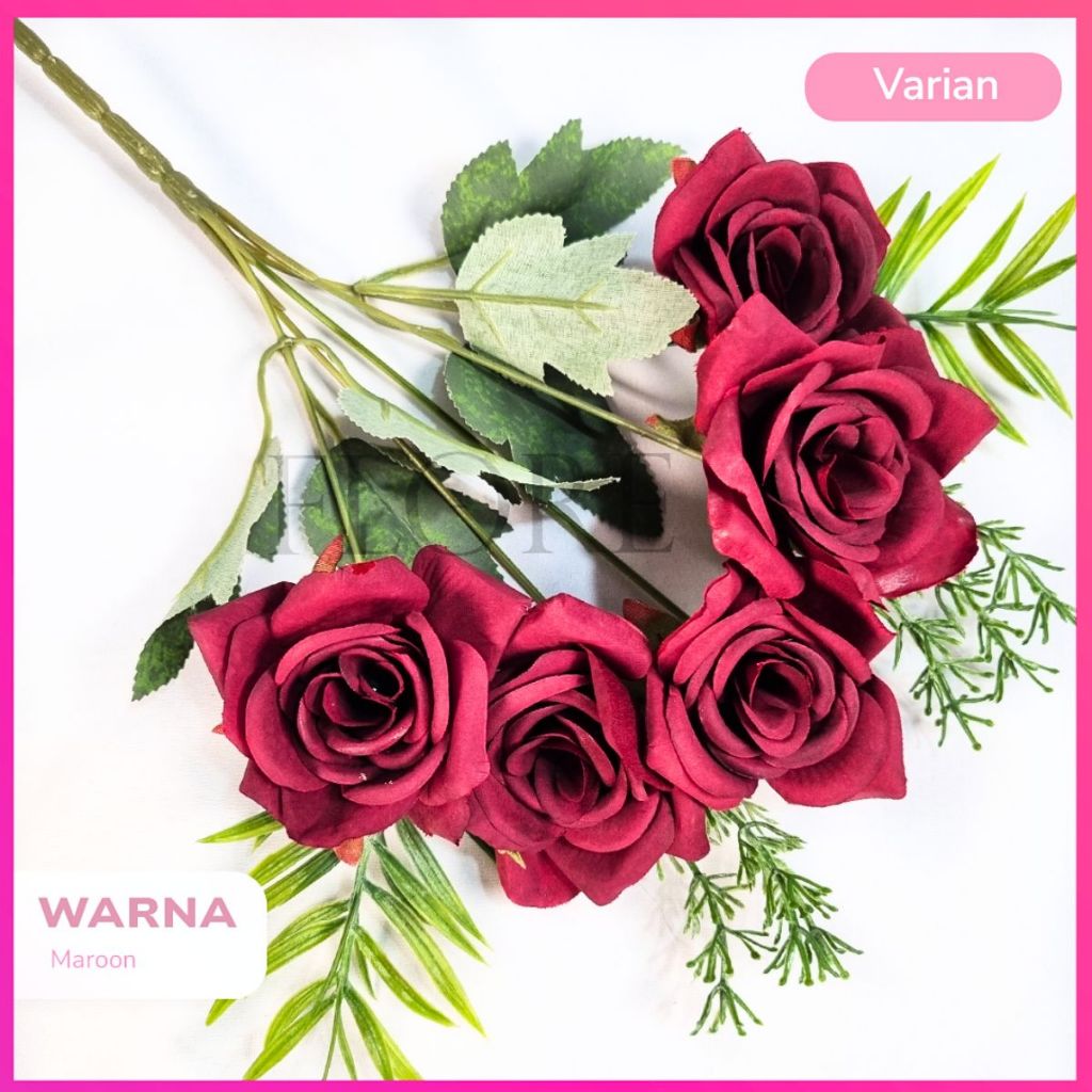 Jual Bunga Mawar Artificial X5 Cabang/Bunga Rose Buket Hias/Bunga Mawar ...