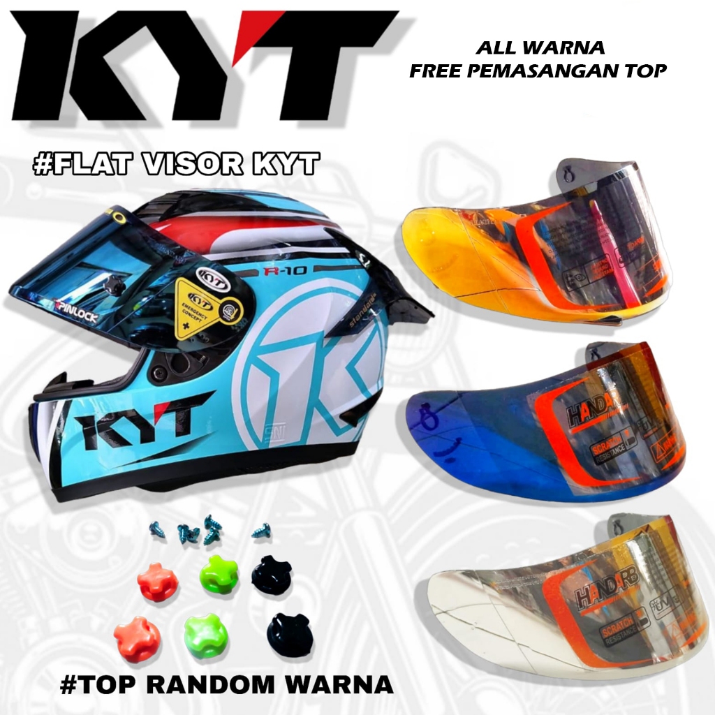 Jual Kaca helm full face flat visor iridium buat helm kyt rc-7/kyt r10/k2r/mds viktori | Shopee ...