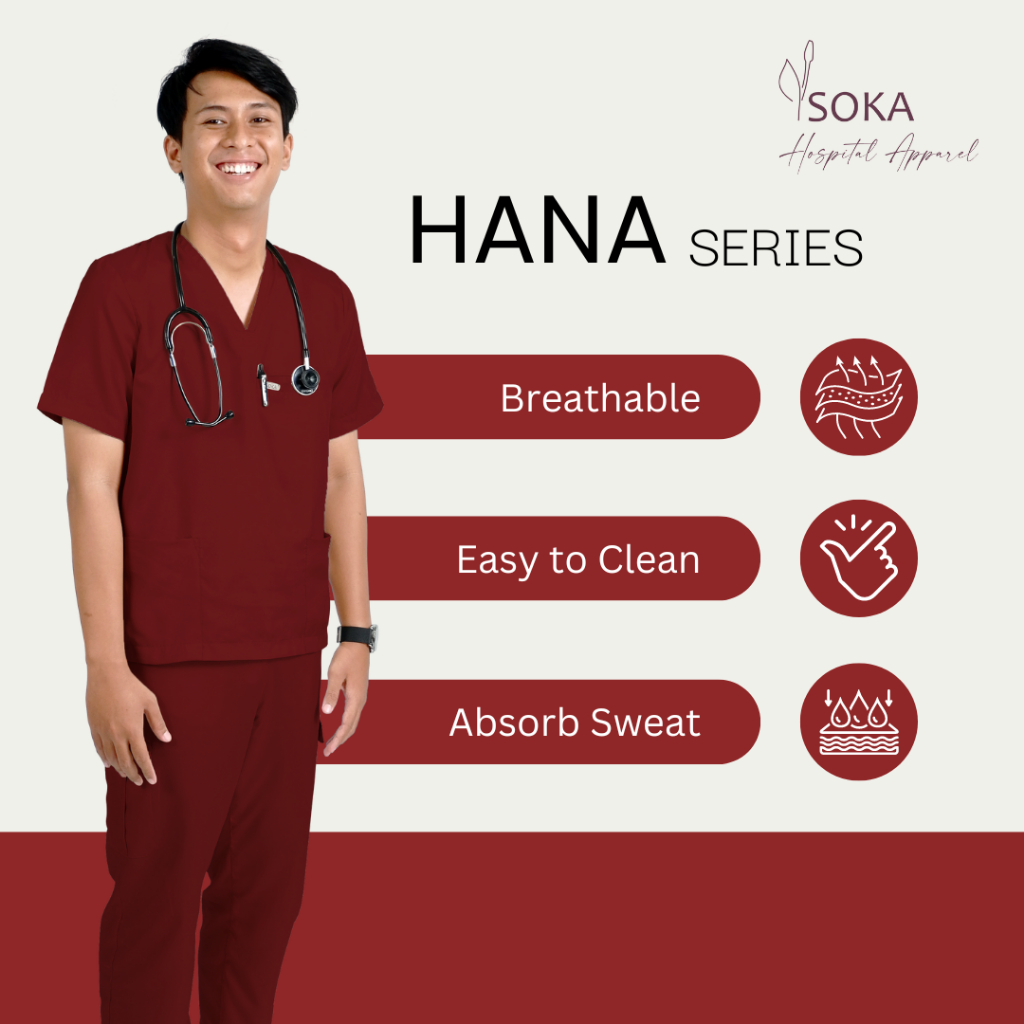 Jual Set Baju Jaga Lengan Pendek - Hana Scrubs Series (Maroon) | Shopee Indonesia