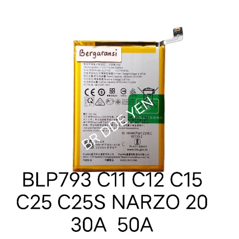 Jual BATERAI UNTUK REALME C11 C12 C15 C25 C25S NARZO 20 30A 50A BLP793 ...