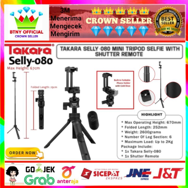 Jual Takara Selly-080 Mini Tripod Selfie Stick with Shutter Remote ...