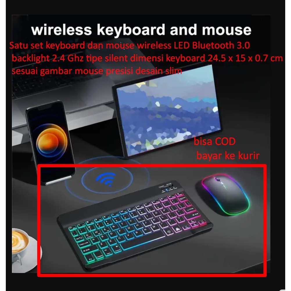 Jual Satu set keyboard dan mouse wireless LED Bluetooth 3.0 backlight 2 ...