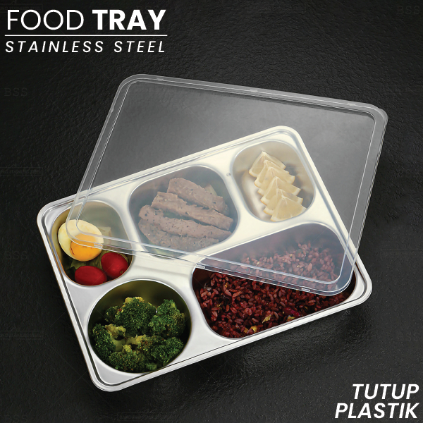 Jual Food Tray Tempat makanan / piring stainless dengan tutup Plastik ...