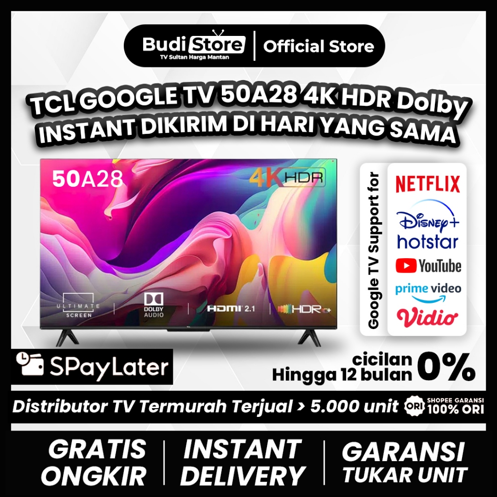 Jual TCL Google TV 50 inch 4K UHD 50A28 100% ORIGINAL with Dolby Audio ...