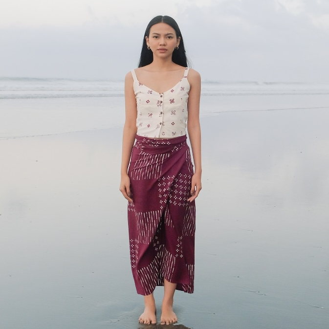 Jual Ceritadara - Rok Lilit Batik Rayon Maroon Batik Cap Bahan Rayon ...