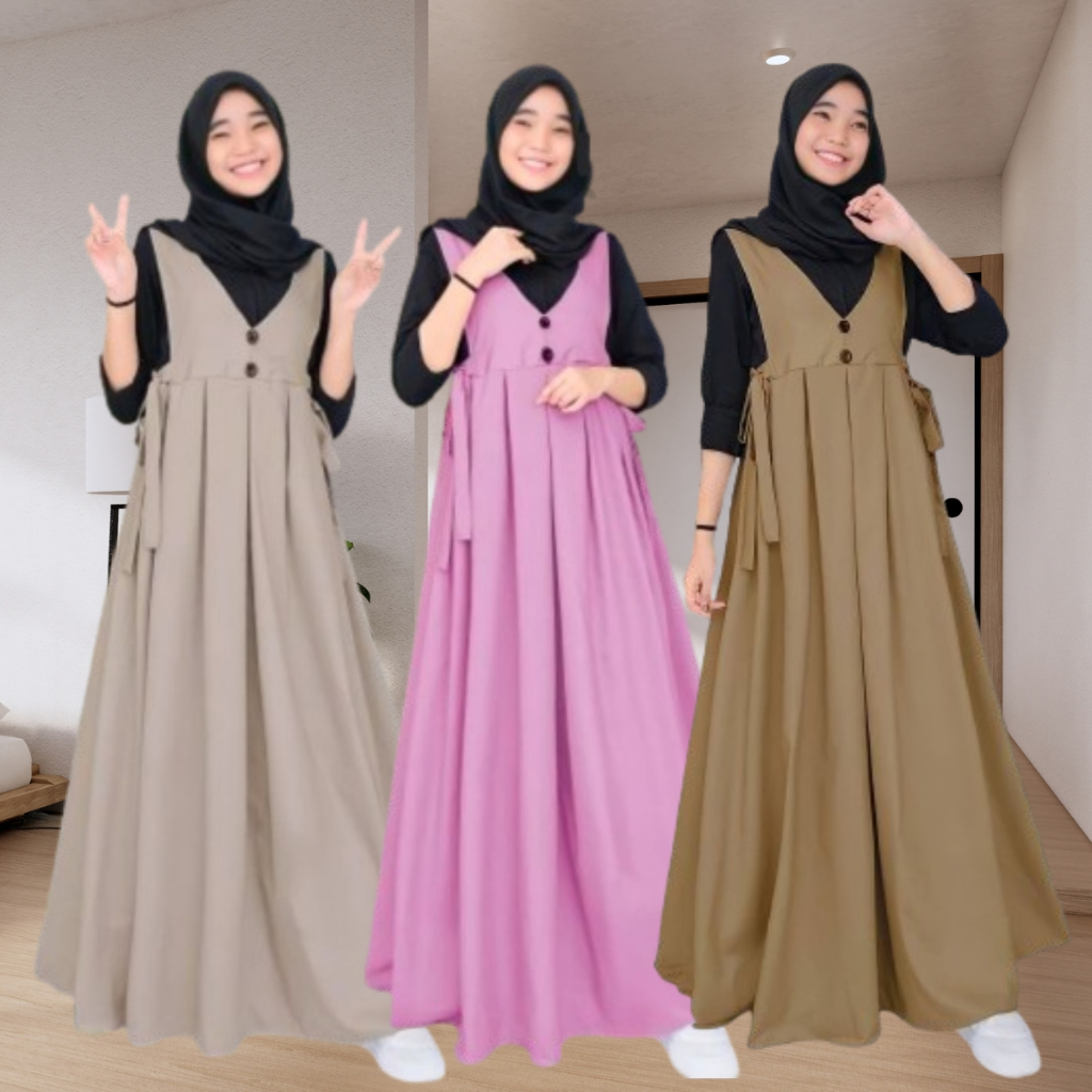 Jual Avela Overall Outer Dress Plus Inner Gamis Wanita Remaja Korean ...