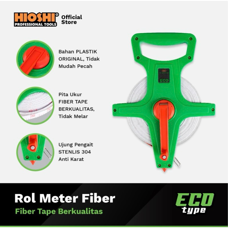 Jual Meteran roll fiber tanah merk hioshi 30m,50m,100m | Shopee Indonesia