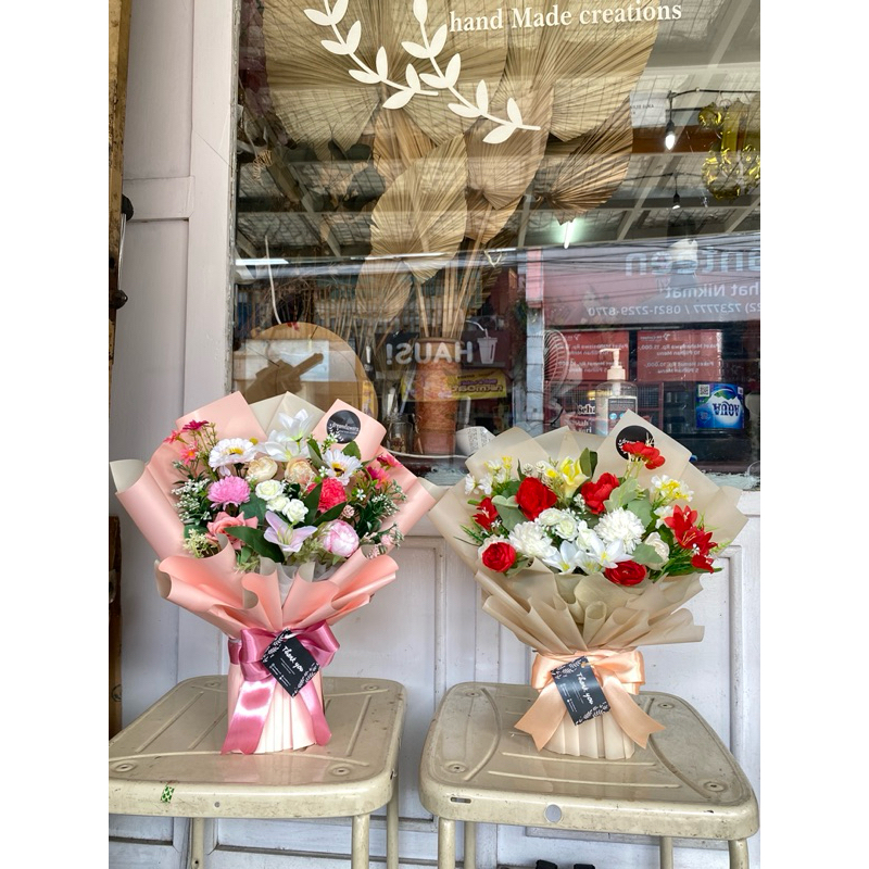 Jual buket bunga palsu / imutasi stand full bunga ukuran 45cm | Shopee ...