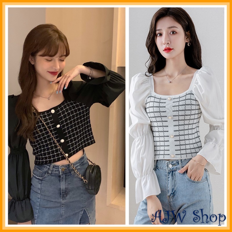 Jual AJW Atasan Korean Style Kekinian Lengan Panjang Import Premium RZ | Baju Atasan Rajut ...