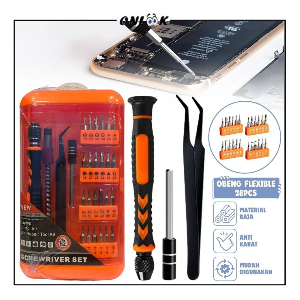 Jual Obeng Flexible Full Set 28Pcs Kepala Magnet/Screwdriver Bits Tools ...
