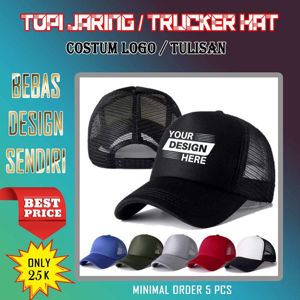 Jual TOPI TRUCKER / TOPI JARING SABLON COSTUM BEBAS DESIGN [1 HARI ...
