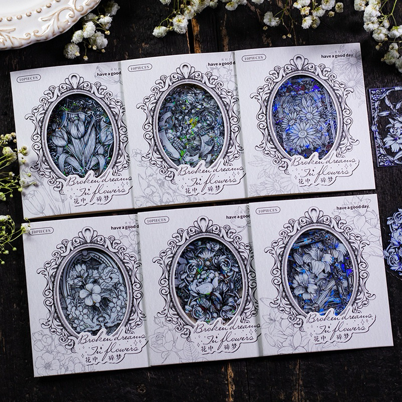 Jual (2CA) sticker transparan hologram monokrom glitter bunga buket ...