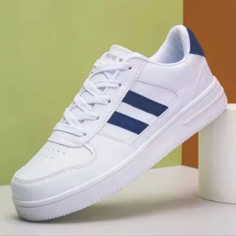 Jual Sepatu sneakers pria sport plat putih korean sepatu pria wanita ...