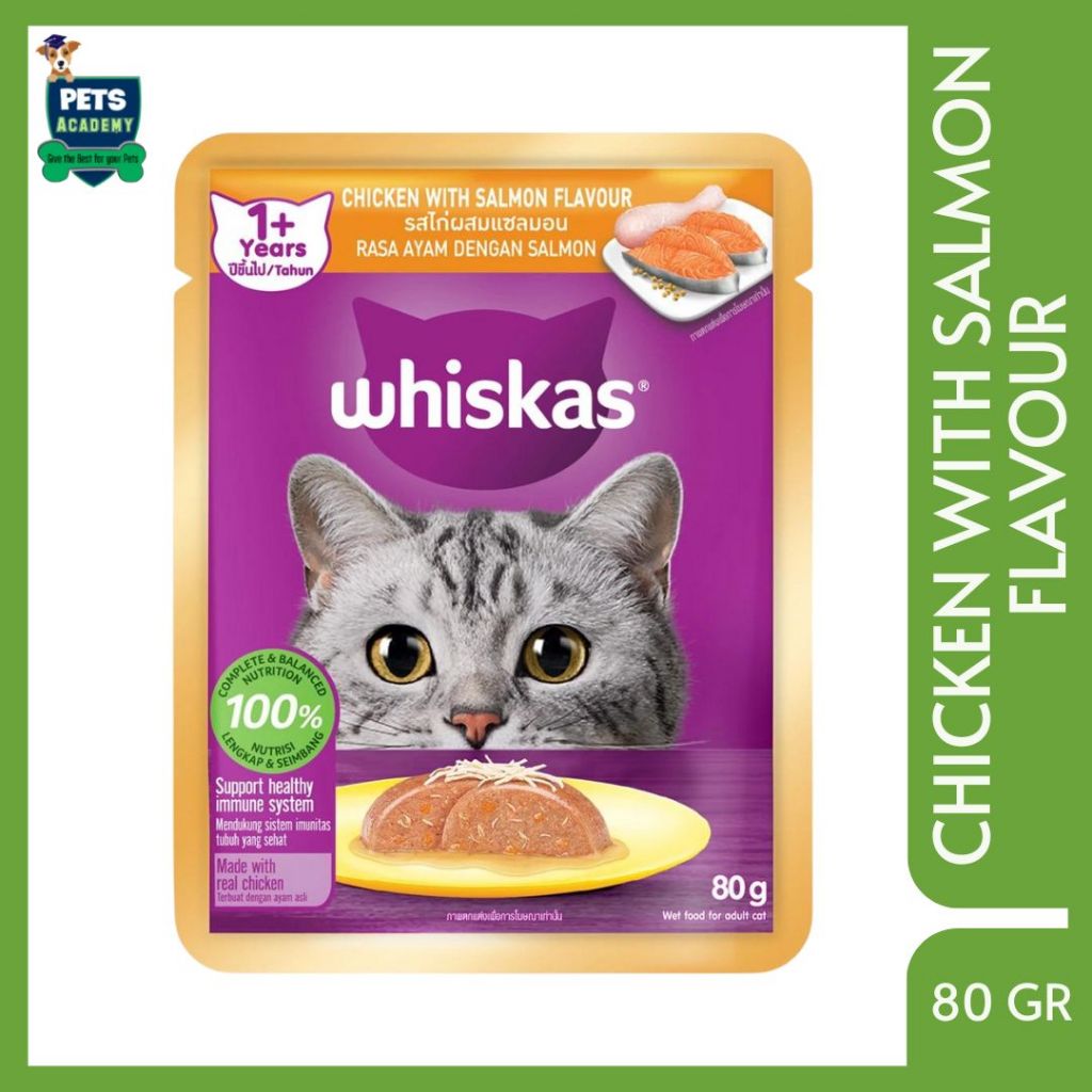 Jual Makanan basah kucing - Whiskas pouch chicken salmon flavour 80 gr ...