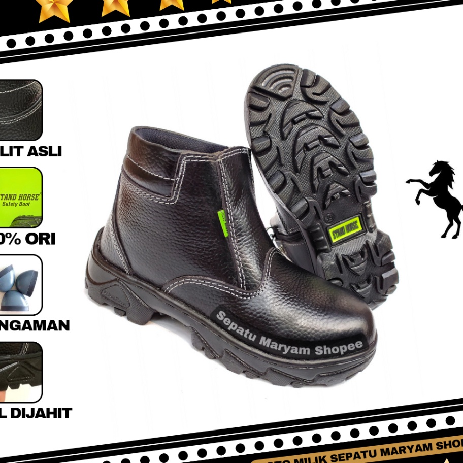 Jual COD Sepatu Safety Pria Safety Boots Kulit Asli Septi Ujung Besi ...