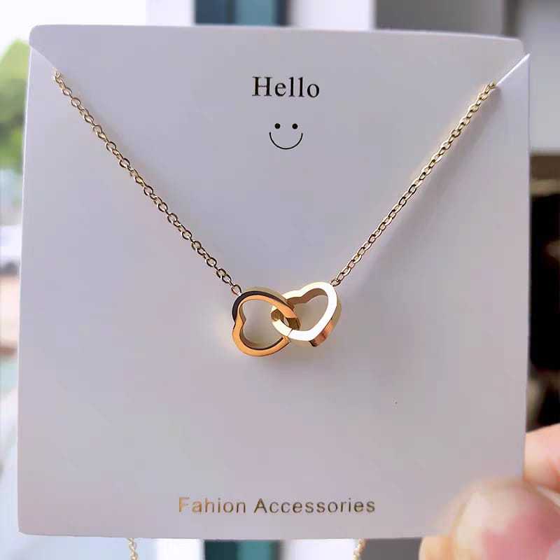 Jual kalung titanium wanita trending model rantai plus liontin hati ...