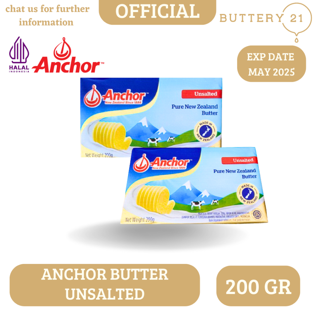 Jual ANCHOR BUTTER UNSALTED 200 GR/BUTTER UNSALTED 200 GR/BUTTER TANPA GARAM | Shopee Indonesia