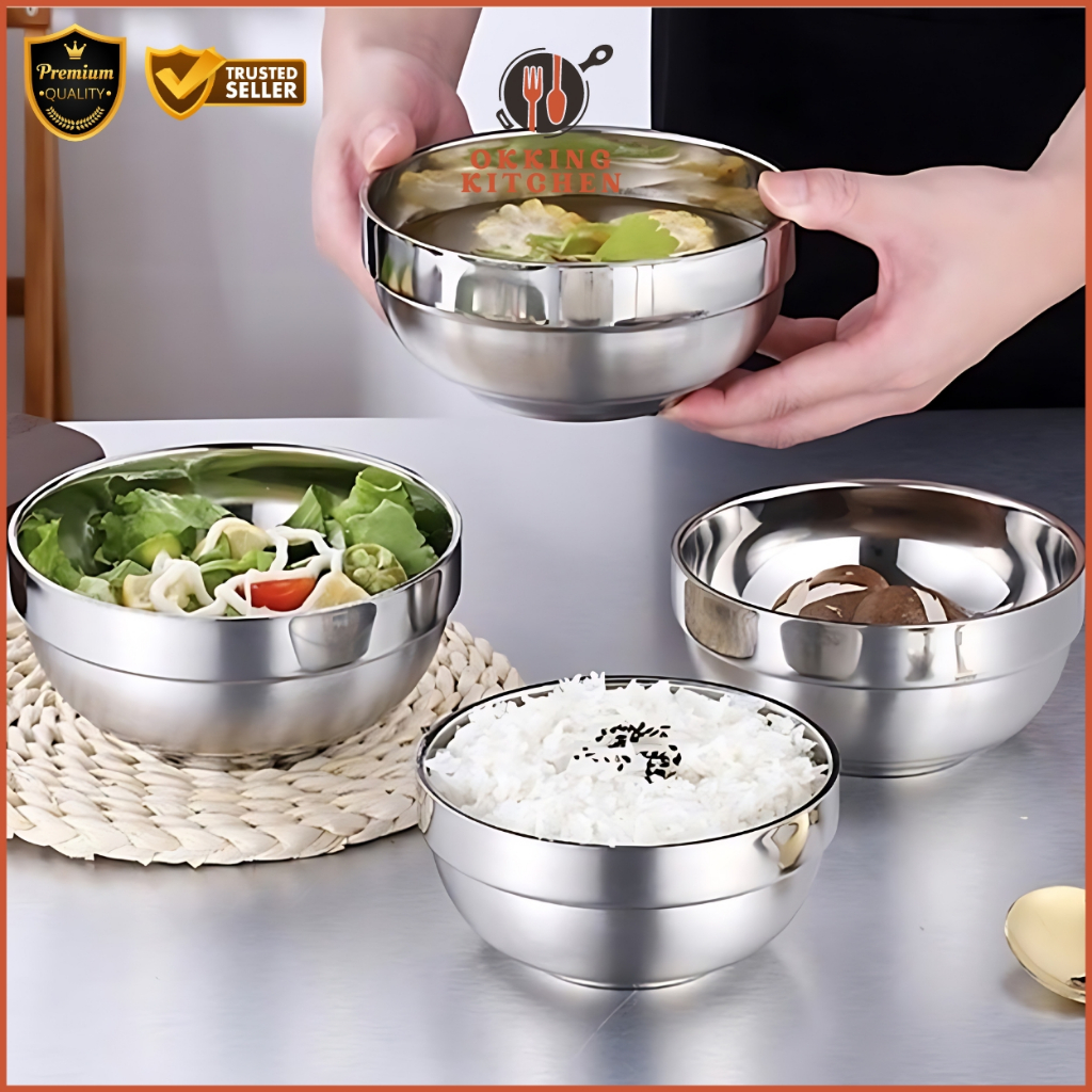 Jual Mangkok Korea Stainless Steel Tebal / Mangkuk Dua Lapis Anti Panas ...