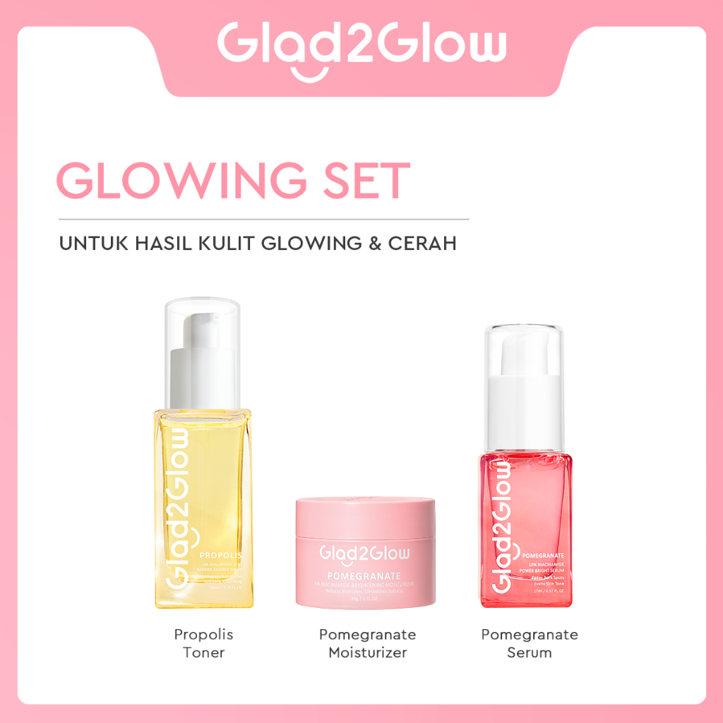 Jual Glad2Glow 3pcs Paket Skincare Moisturizer Serum Face Wash -ACNE ...