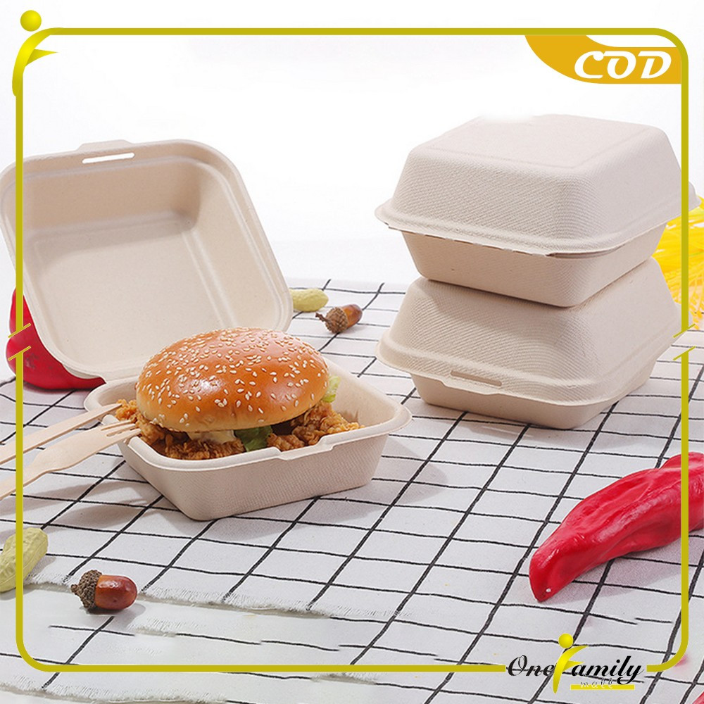 Jual ONE-C1100 Bagasse Box Serat Tebu Lunch Box Burger 6in Food Grade ...