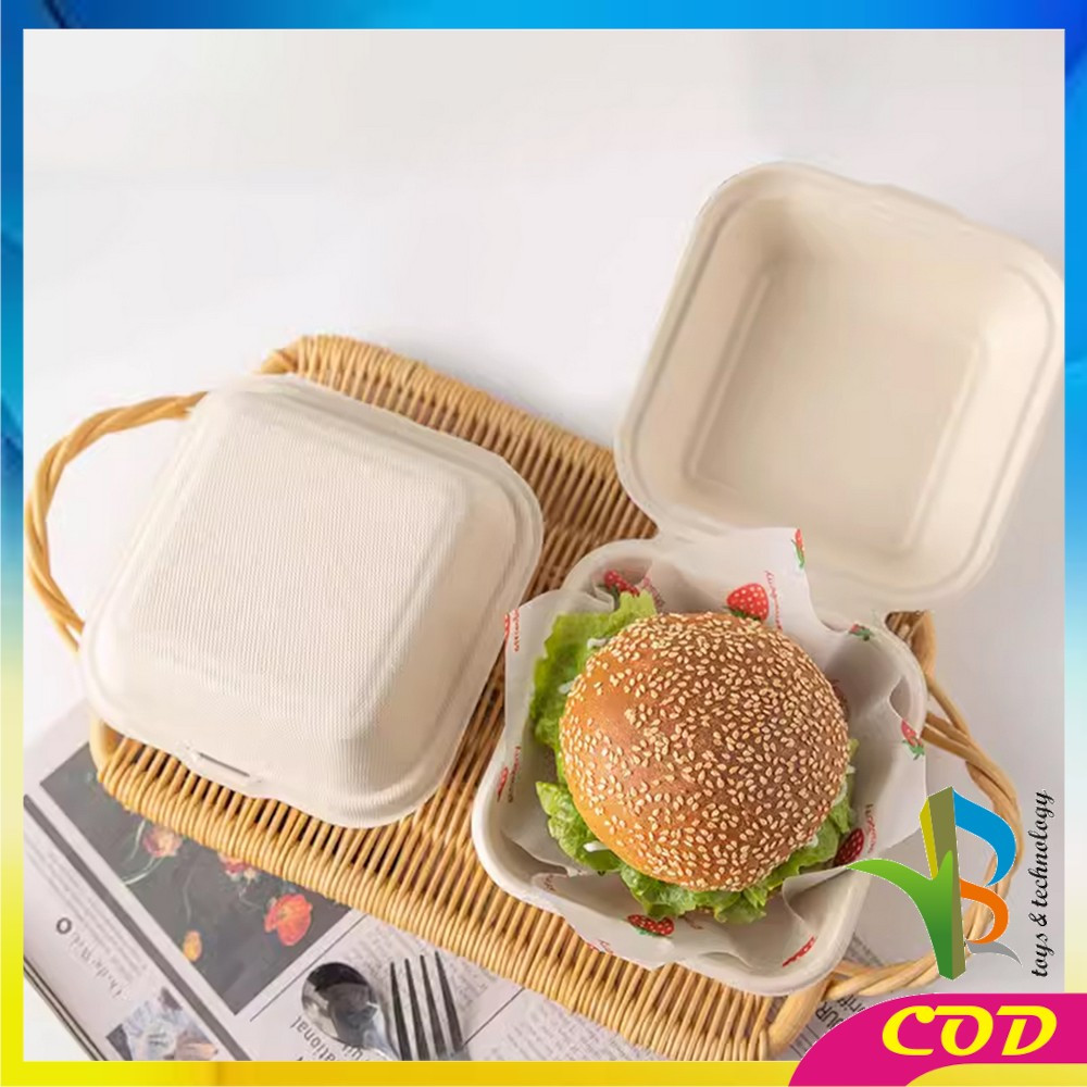 Jual RB-C1100 Bagasse Box Serat Tebu Lunch Box Burger 6in Food Grade ...