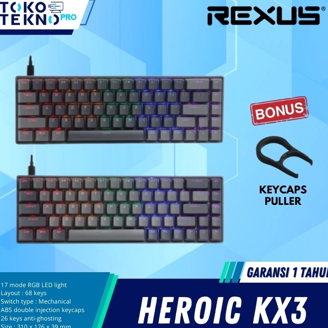 Jual KODE Y72C Rexus KX3 KX3 Heroic 68 Mechanical Gaming Keyboard ...