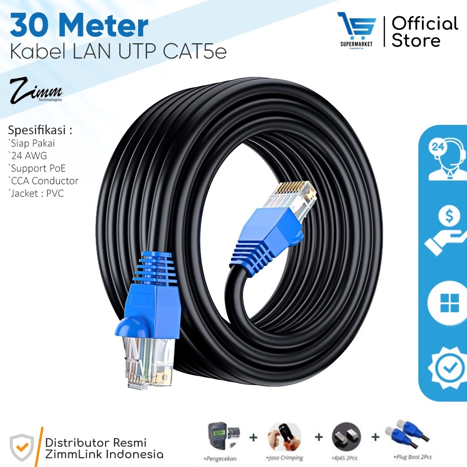 Jual KODE E43N Kabel LAN RJ45 Networking UTP Cat 5e 3 Meter dengan RJ45 ...