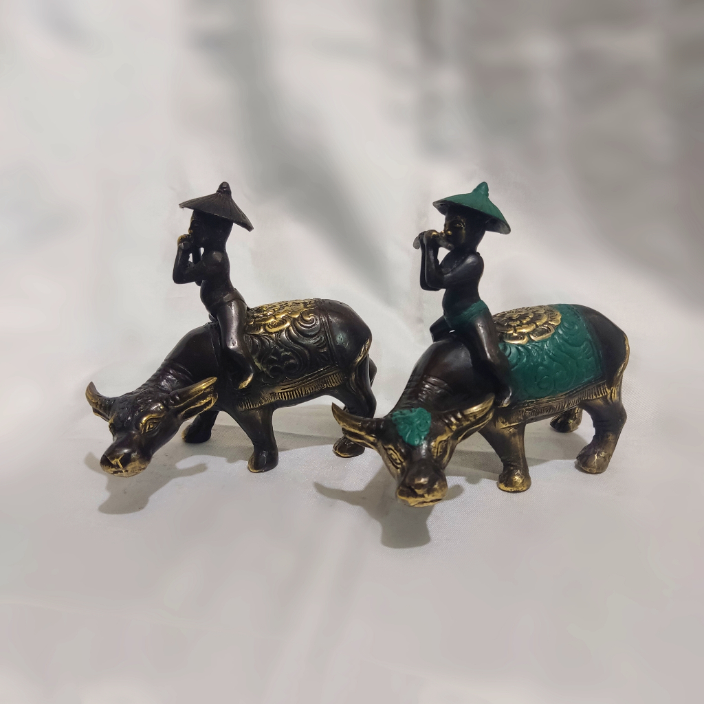 Jual Patung Gembala Kerbau Bermain Suling Logam Kuningan Brass Art ...