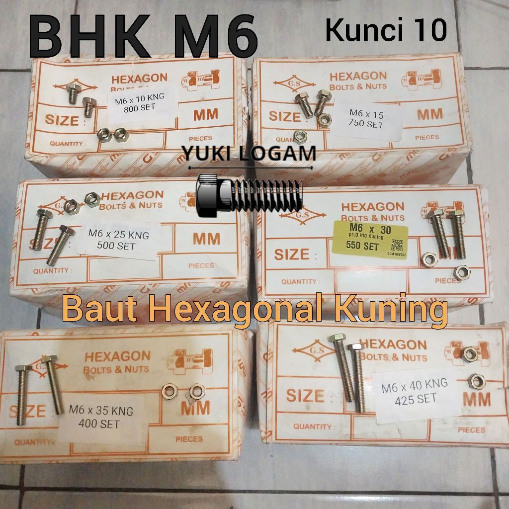 Jual 1 Dus Baut dan Mur BHK BMK M6 Baut 10 Baut kunci 10 Hexagon ukuran ...