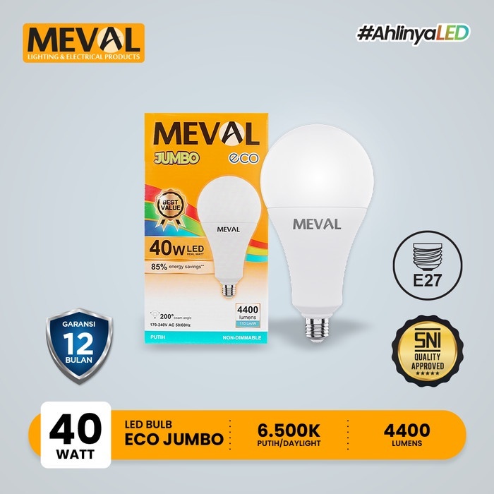 Jual MEVAL Led Eco Jumbo Bulb LED Dop Lampu LED 40 Watt 40W- Putih ...