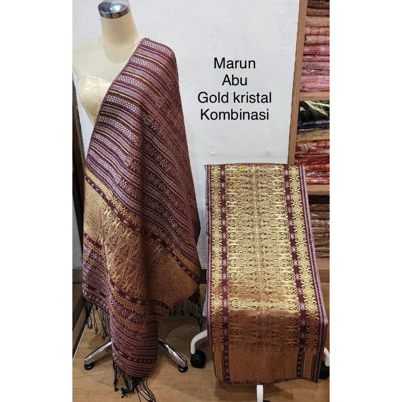 Jual Songket Tumtuman wanita Sarung Selendang adat asli Kristal Warma Marun Gold Kristal Lilac ...