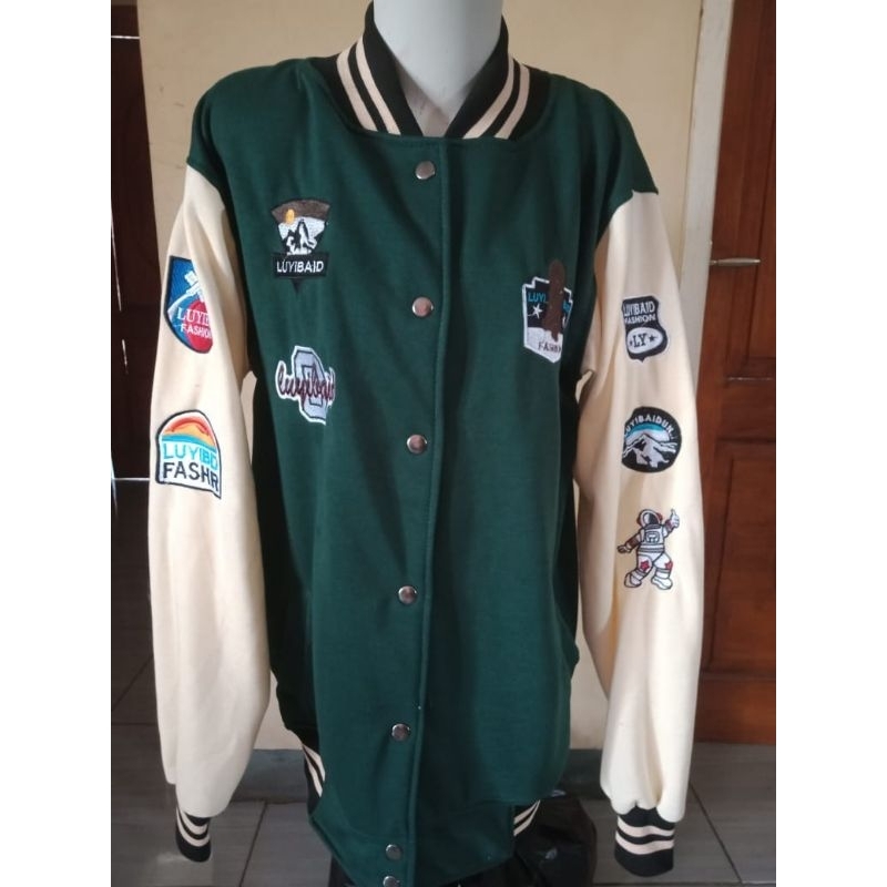 Jual jaket baseball fullbordil (hijau botol) | Shopee Indonesia