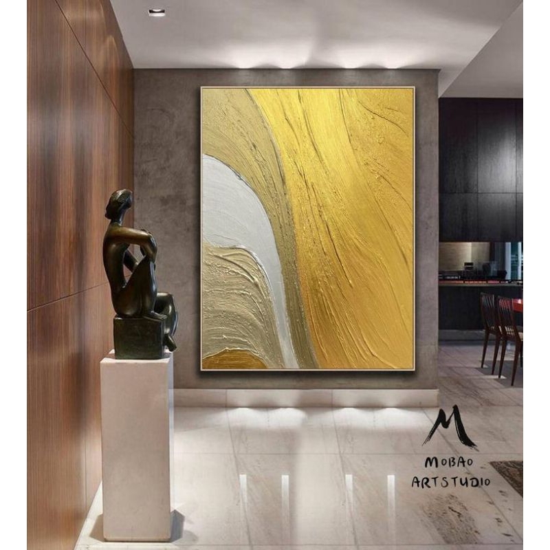 Jual Hiasan Lukisan Abstrak Foil Gold Emas Mewah Texture Art Dinding ...